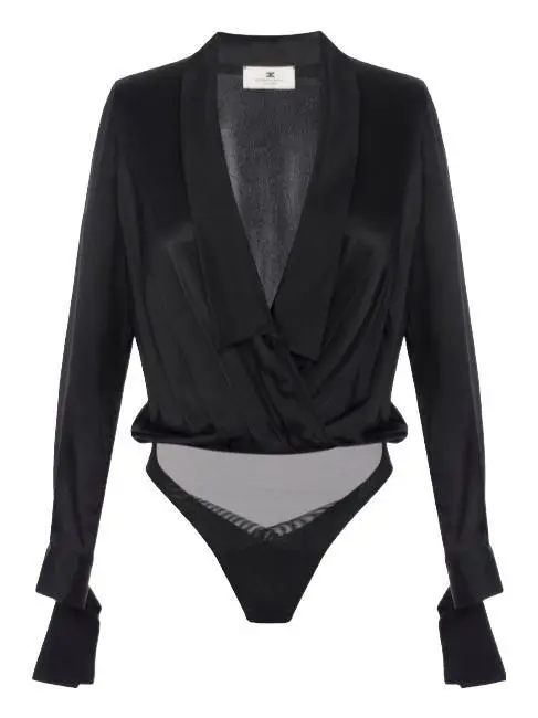 Elisabetta Franchi Satin Bodysuit With Shawl Lapel - Black
