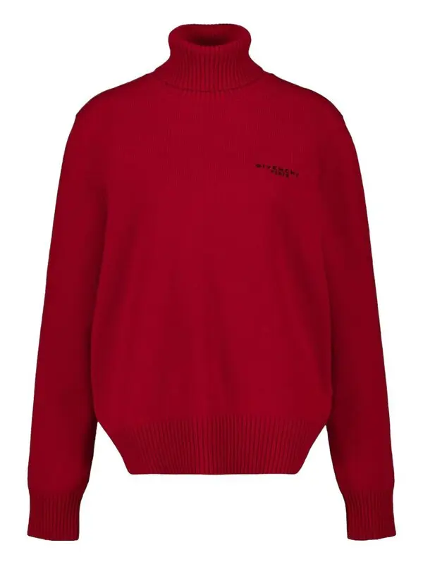 Givenchy Paris Signature Embroidered Turtleneck Sweater - Deep Red