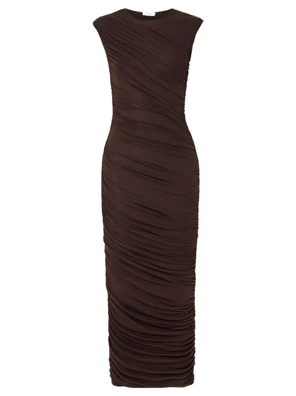 AGOLDE Pleated Long Dress - Wine Red