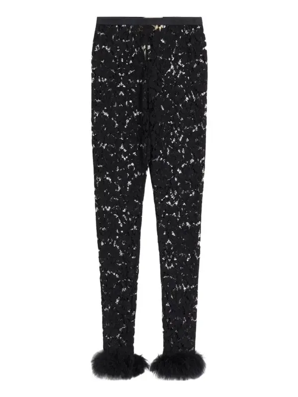 Valentino Garavani Lace Leggings With Feather Embellishments - Black