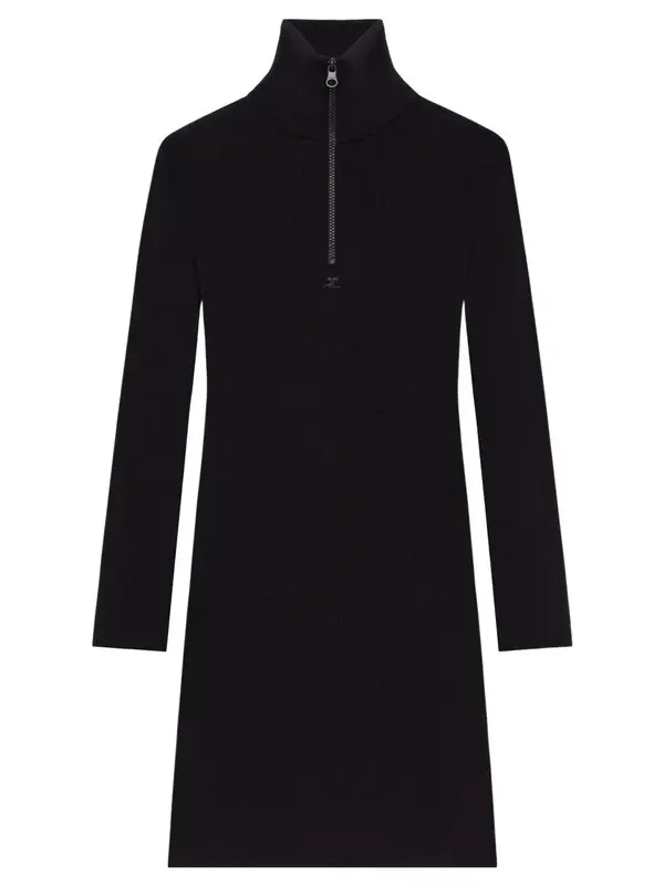 COURREGES Zip-up Mock Neck Mini Dress - Black