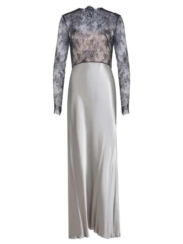 Alberta Ferretti Lace Trimmed Boatneck Maxi Dress - Gray
