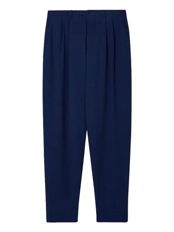 Giorgio Armani Stretch Wool Seersucker Double-pleat Trousers - Blue