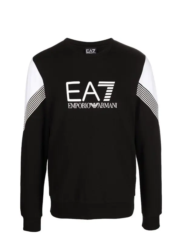 EA7 Logo Print Crewneck Sweatshirt - Black