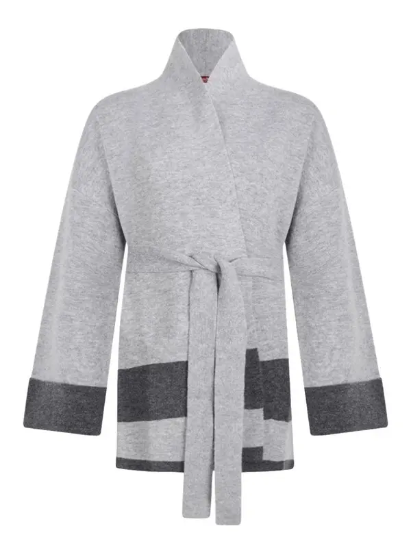 Max Mara Belted Cardigan With Stand-up Collar - Gray