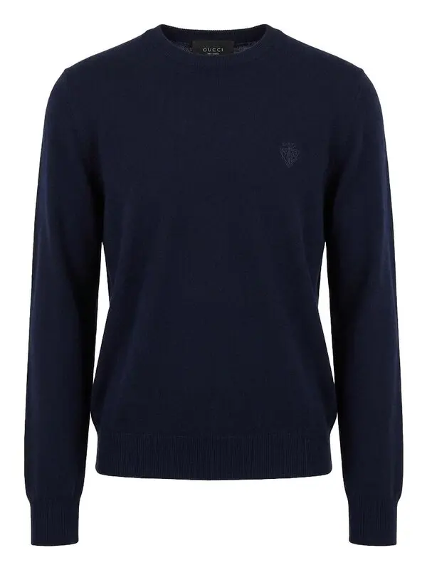 Gucci Embroidered Wool Knit Sweater - Dark Blue