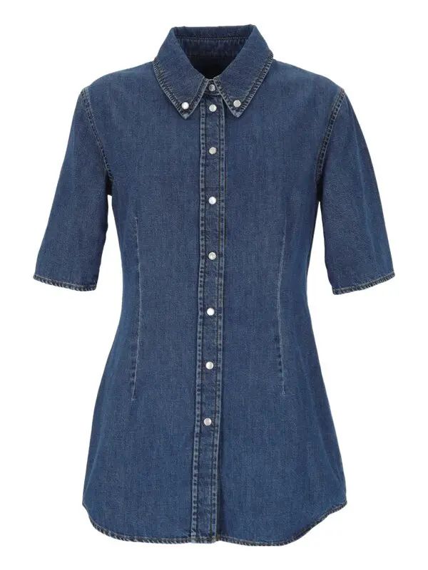 MUGLER Fitted Button-up Top With Lapel Collar - Blue