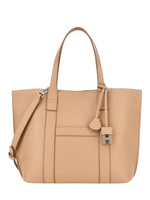 Hogan Logo Embossed Top Handle Bag - Beige