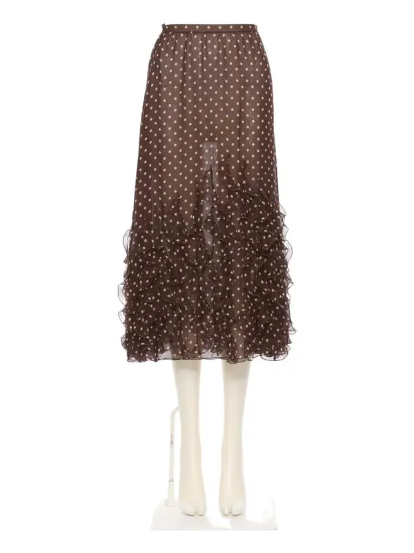Valentino Garavani Ruffled Polka-dot Midi Skirt - Brown