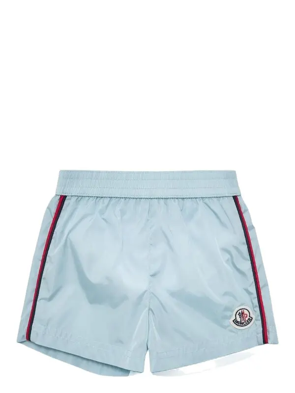Moncler Tricolour-trimmed Swim Shorts - Light Blue