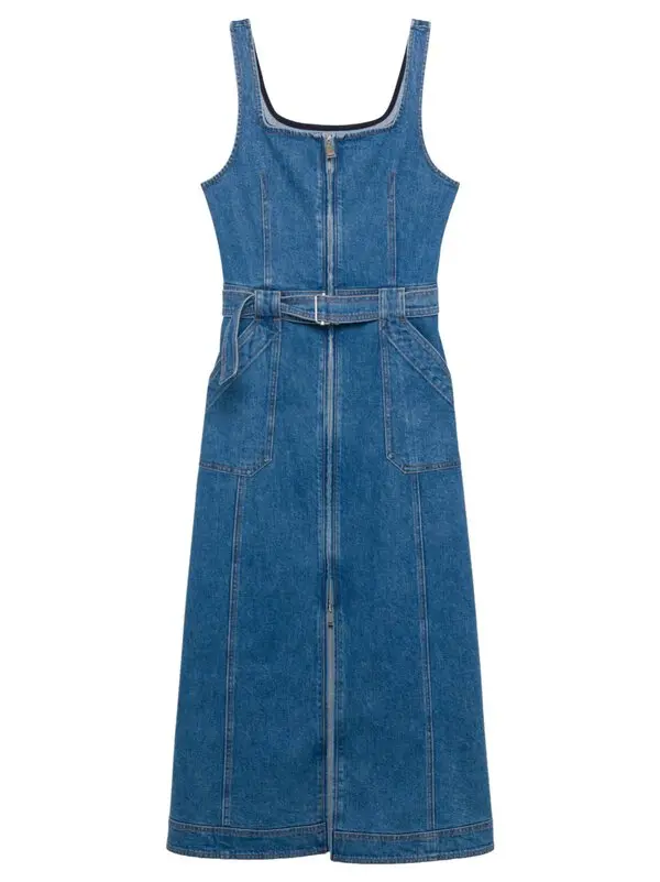 Simkhai Sleeveless Belted Denim Midi Dress - Marine Wash.