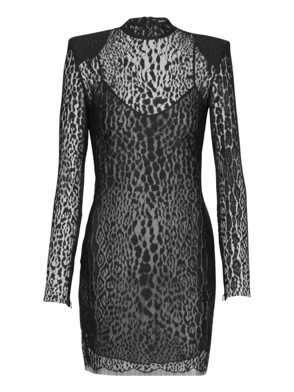 Balmain Leopard Pattern Lace Bodycon Dress - Black