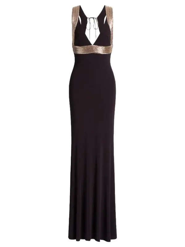 Alberta Ferretti Embellished Maxi Dress - Brown