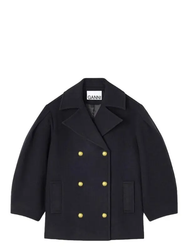 GANNI Double-breasted Oversize Coat - Dark Blue