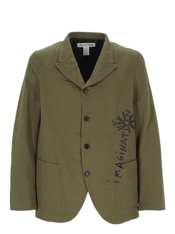 Comme Des Garçons Long-sleeved Suit Jacket With Printed Design - Green