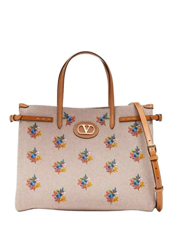 Valentino Garavani Small Antibes Tote Bag With Floral Print - Nude