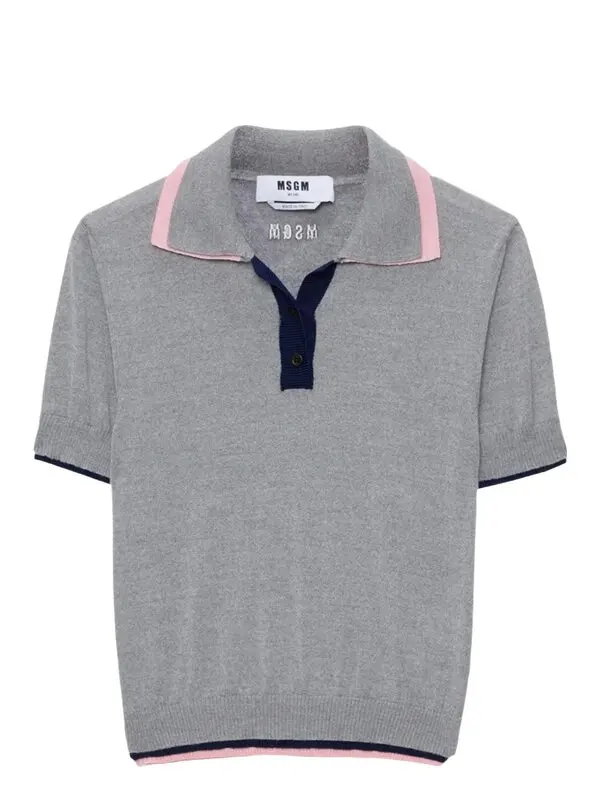 MSGM Contrast Trim Knit Polo Shirt - Grey
