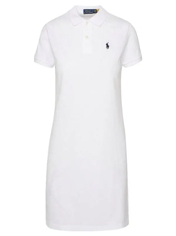 Polo Ralph Lauren Short Sleeve Embroidered Logo Polo Dress - White