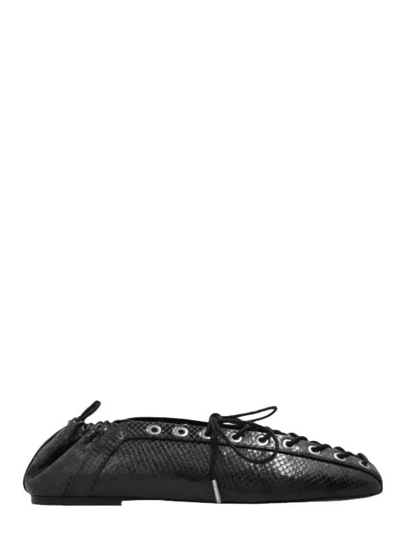 GANNI Lace-up Ballerinas In Snakeskin Effect - Black