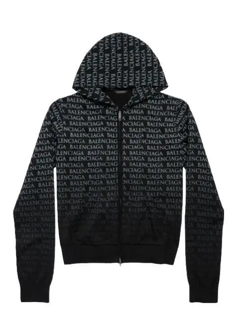 Balenciaga Logo Printed Zip-up Hoodie - Black And White