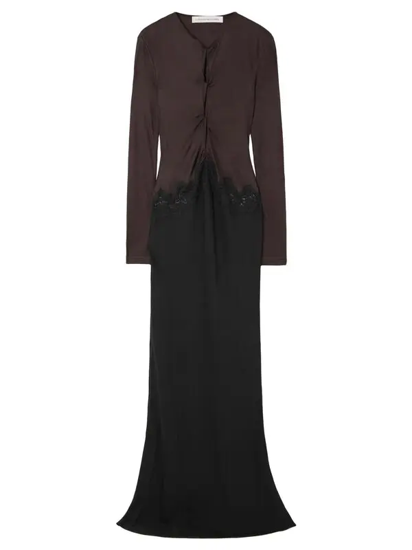Christopher Esber Lace Trimmed Ribbed Knit Maxi Dress - Black