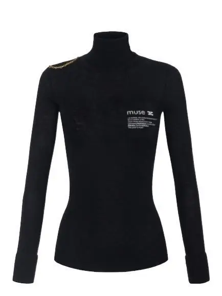 Elisabetta Franchi Turtleneck Knitted Top With Golden Hardware - Black