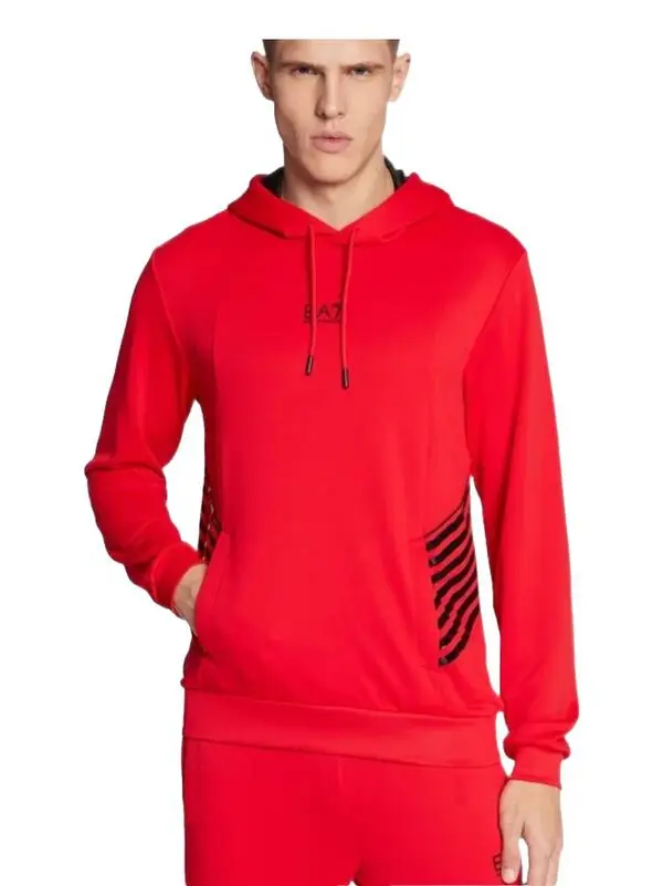 EA7 Logo Drawstring Hoodie - Red