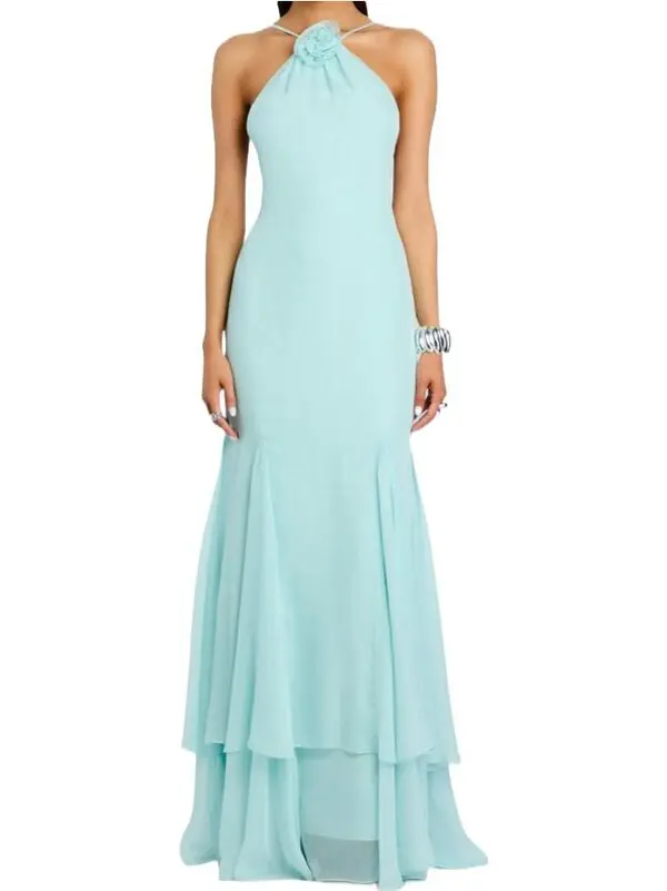 Retrofete Lirael Chiffon Gown With Floral Detail And Cape - Seychelles