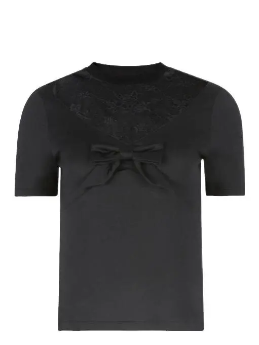 Nina Ricci Lace Panel Bow Top - Black