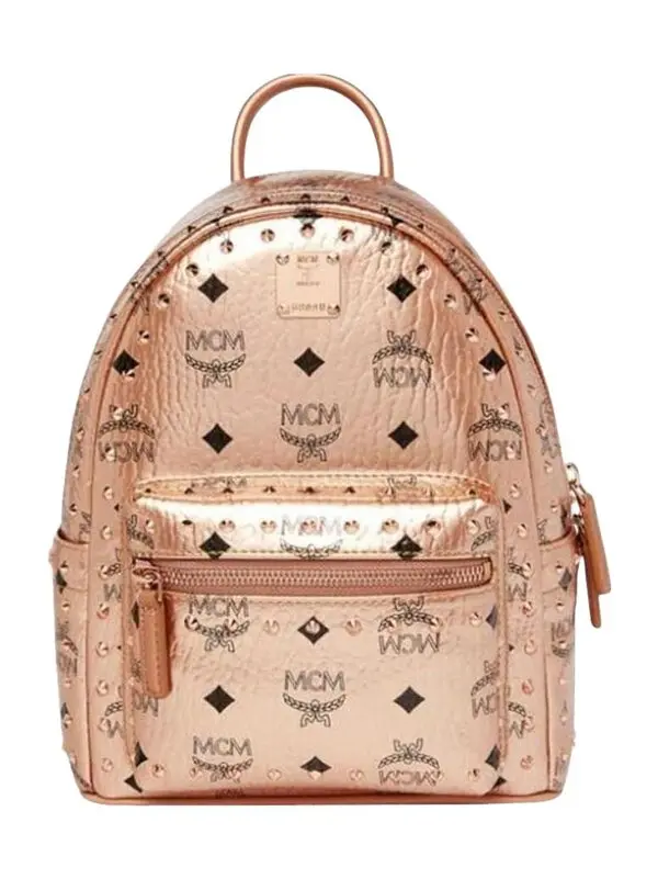Mcm Logo Printed Rivet Backpack - Nude