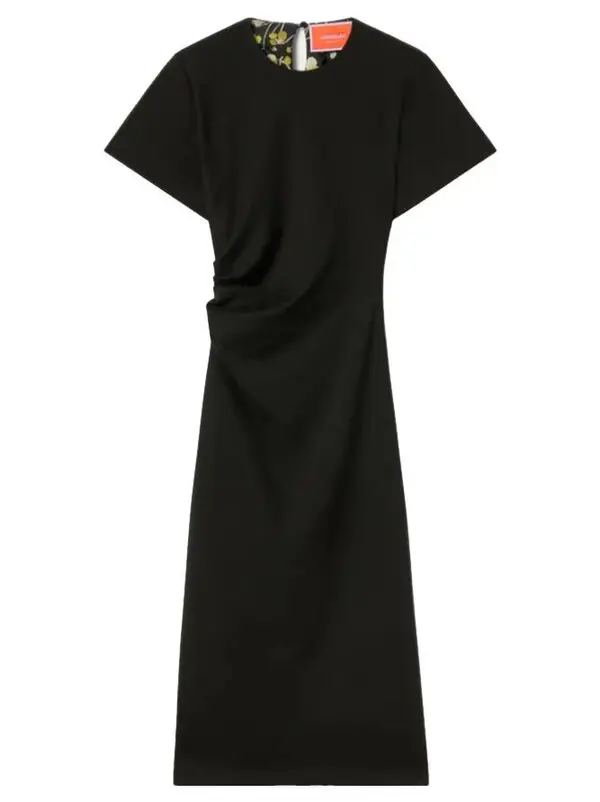 La DoubleJ Short Sleeve Gathered Midi Dress - Pure Black