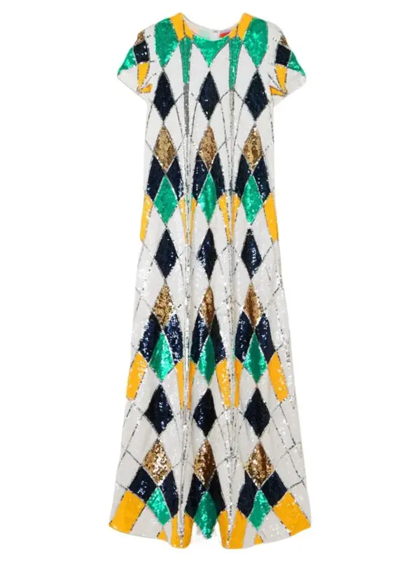 La DoubleJ Sequined Maxi Dress - White