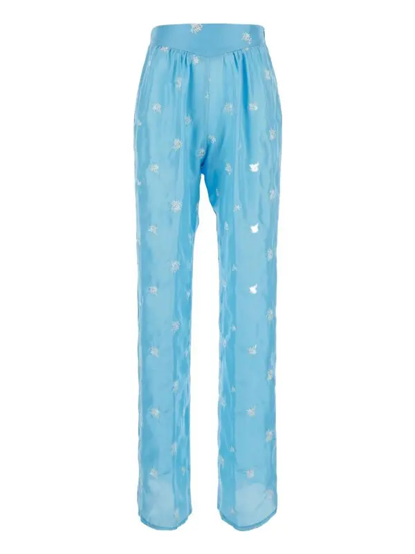 FORTE_FORTE Embroidered High-waisted Flared Trousers - Blue
