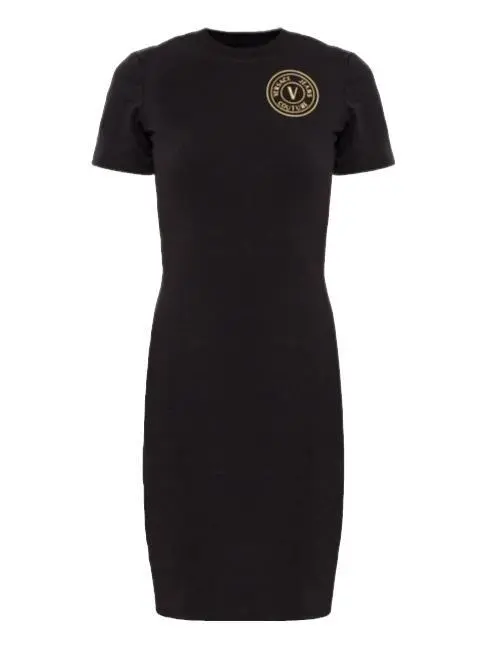 Versace Logo Printed Crewneck Dress - Black