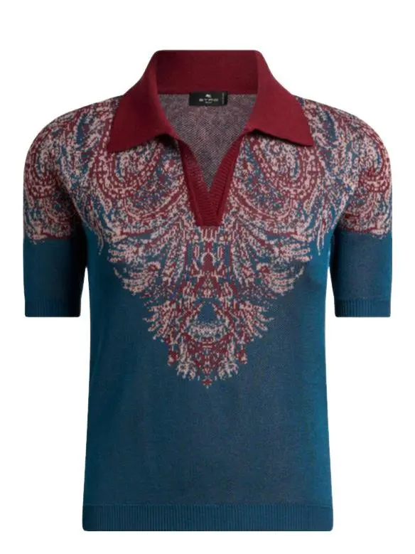 Etro Pattern-jacquard Knitted Polo Shirt - Light Blue