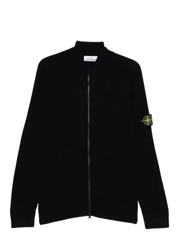 Stone Island Logo Patch Zip-up Cardigan - Long-sleeved Sweater