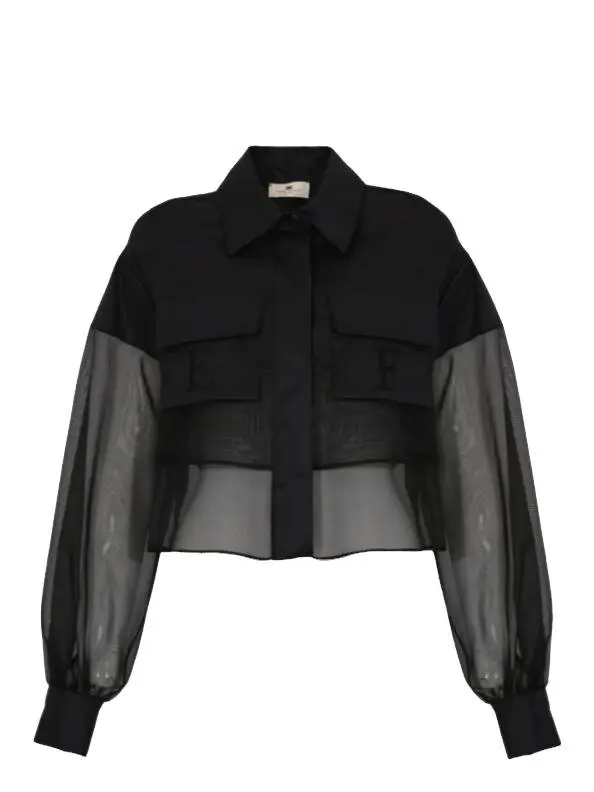 Elisabetta Franchi Cropped Shirt With Crochet Embroidery - Black