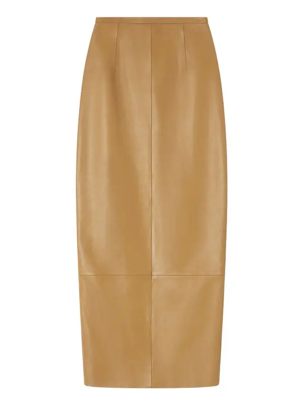 Khaite Winton Patchwork Leather Midi Skirt - Nude