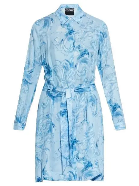 Versace Long-sleeved Printed Mini Dress - Blue