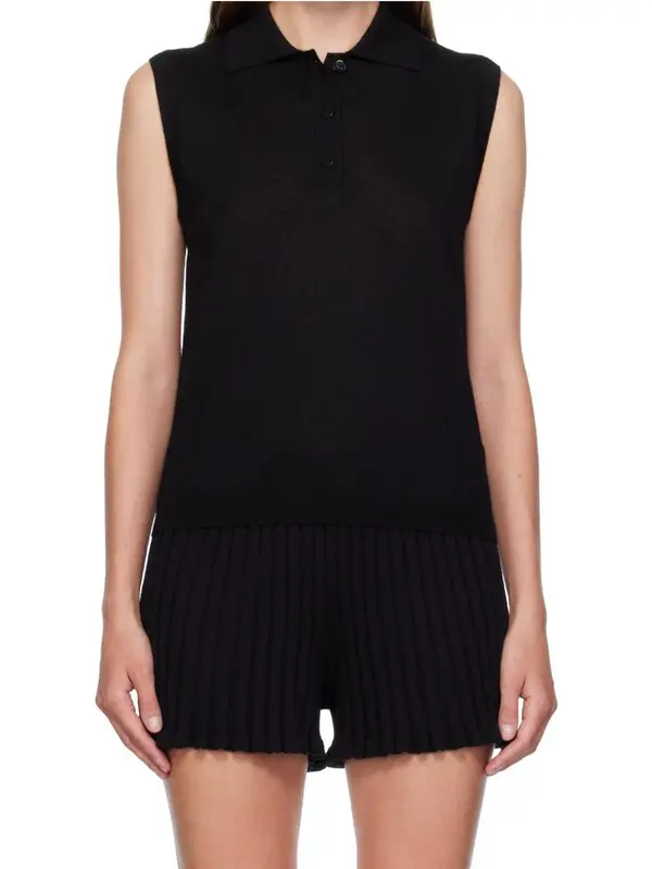 LISA YANG Cashmere Jersey Sleeveless Polo - Black