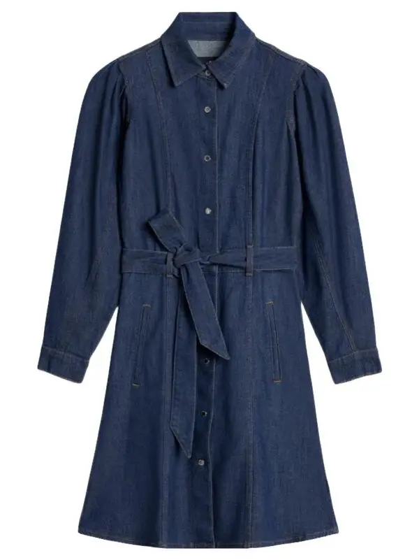 7 For All Mankind Denim Puff Sleeve Midi Shirt Dress - Halona