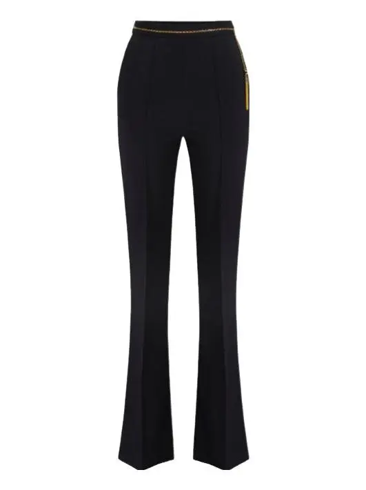 Elisabetta Franchi Slim Fit Flared Trousers With Chain Belt - Black