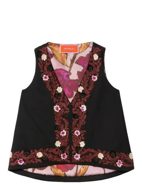 La DoubleJ Scala Floral V-neck Top - Black