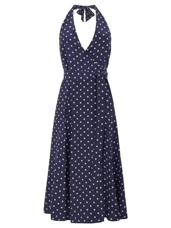 P.a.r.o.s.h Polka Dot V-neck Halter Dress - Black