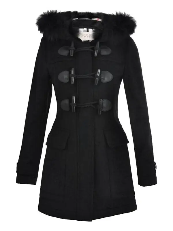Burberry Horn Buckle Wool Duffle Coat - Black