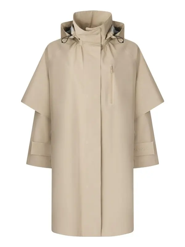 SAVE THE DUCK Hooded Cape Detail Coat - Taupe