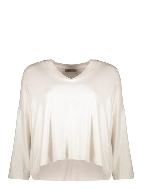 Herno V-neck T-shirt With Satin Finish And Logo Plaque - Ivory