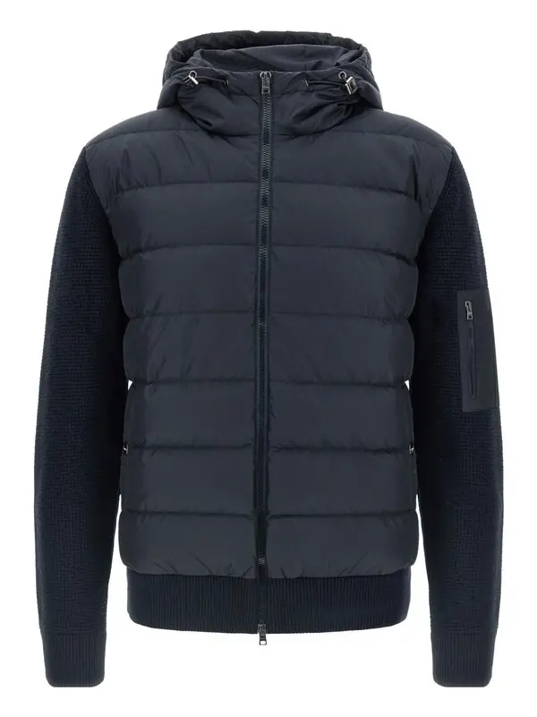 Herno Hooded Zip-up Jacket With Contrasting Sleeves - Black