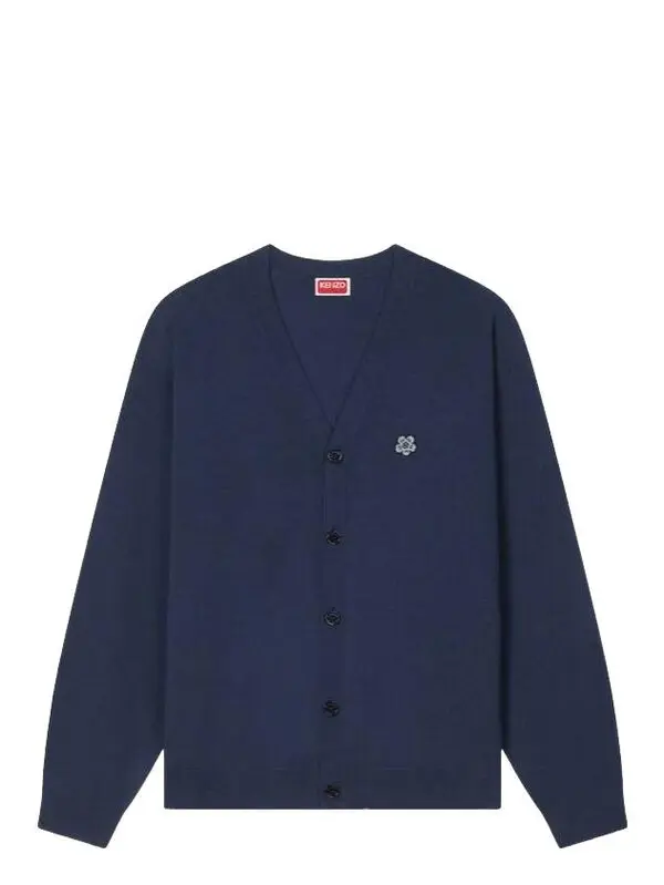 Kenzo V-neck Buttoned Cardigan With Boke Flower Embroidery - Blue