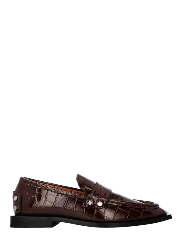 GANNI Studded Croc Effect Loafers - Black